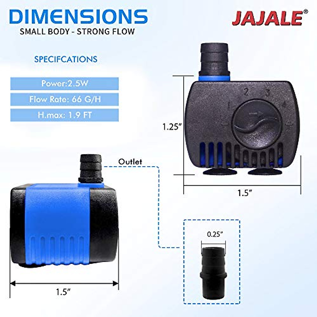 JAJALE 66 GPH Submersible Water Pump Ultra Quiet For Pond,Aquarium,Fish Tank,Fountain,Hydroponics