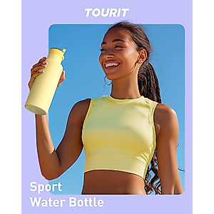 TOURIT 20oz Insulated Stainless Steel Water Bottle with Straw & Handle, Double Wall Vacuum Leakproof BPA-Free Thermos for Sports Travel, Pink