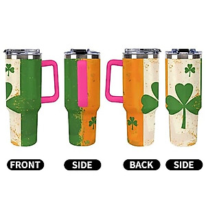 Irish Flag With Shamrock Pattern 40 Oz Tumbler Insulated Stainless Steel Water Bottle Travel Mug Car Cup with Handle And Straw