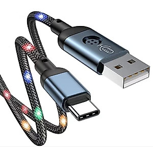 USB C Cable,Fast Charging USB A to C Cable with Data sync, Voice Control LED Light Up Phone Charger Cord for Samsung Galaxy S8/S9/S10/S20/S21, LG, Google Pixel, Oneplus, Moto and More.