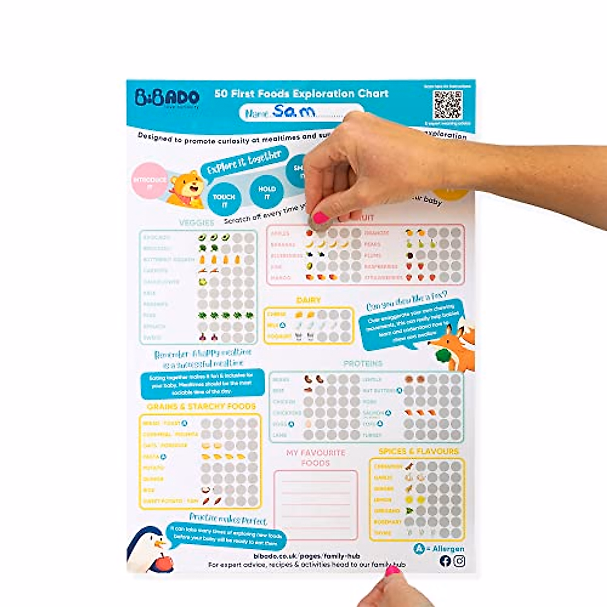 BIBaDO - 50 First Foods Scratch-off Exploration Chart | Wipe-Clean Activity Poster For Baby Led Weaning | NHS Approved | 6 Months +…