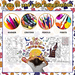 Avezano 2 pcs Halloween Coloring Tablecloth Large Happy Halloween Coloring Tablecloth for Kids Jumbo Happy Halloween Paper Coloring Banner Halloween Party Decorations 72x30 inch