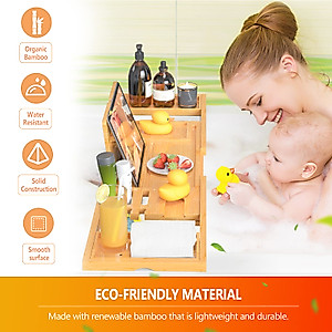 Kalrin Bathtub Tray for Tub, Upgraded Bamboo Bathtub Caddy Tray Expandable & Foldable with Free Soap Dish and Book Stand, Bathtub Table Tray for Luxury Bath Home Spa and Gift Choice - Fits Most Tubs
