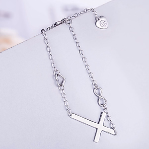 BlingGem Cross Bracelet for Women Sterling Silver Sideways Cross Dainty Religious Symbol Faith God Blessed Confirmation Baptism Jewelry Gifts for Women