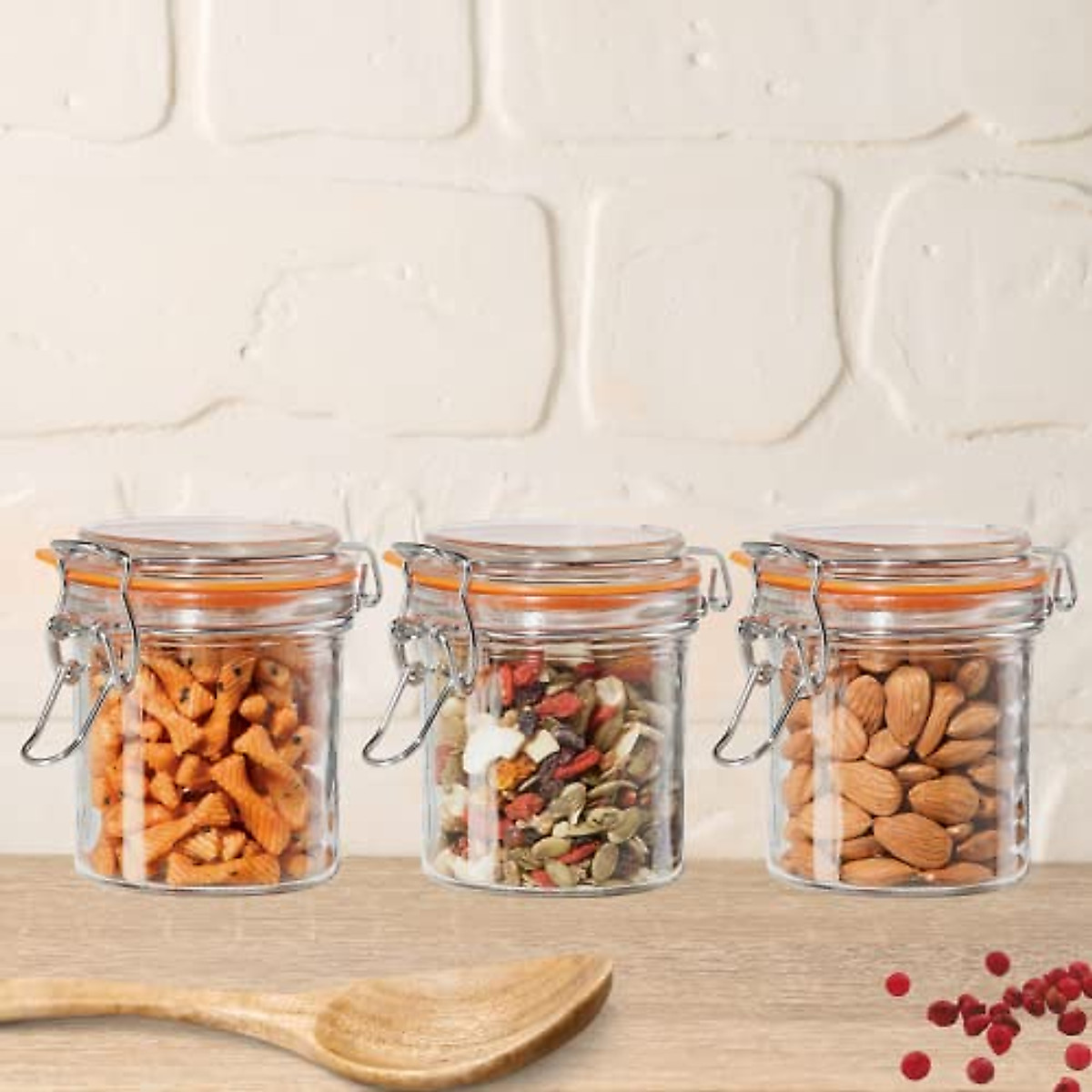 OGGI 3 Piece Airtight Glass Storage Containers Set - 3 Small 9oz Glass Kitchen Canisters with Clamp Lids & Silicone Seals - Farmhouse Kitchen Décor, Kitchen Storage, Pantry Storage, Food Storage