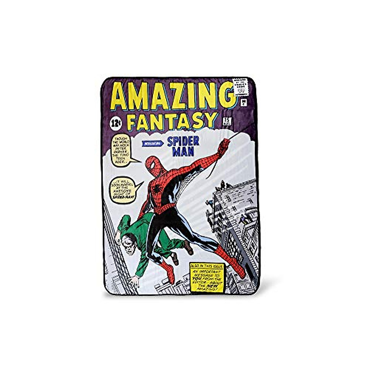 Marvel Spider-Man Amazing Fantasy No. 15 Fleece Throw Blanket | Official Marvel Spider-Man Collectible Blanket | Measures 60 x 45 Inches