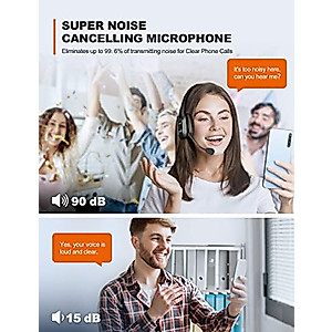 TECKNET Trucker Bluetooth Headset with Microphone Noise Canceling Wireless On Ear Headphones, Hands Free Wireless Headset for Cell Phone Computer Office Home Call Center Skype (Black)