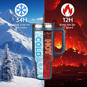 StarSpeed 40 oz Tumbler with Handle and Straw Lid | Stainless Steel Water Bottle Travel Mug Reusable Insulated Cup With Lid And Straw, Keep Cold Heat and Ice for Hours(40oz,Indigo)…