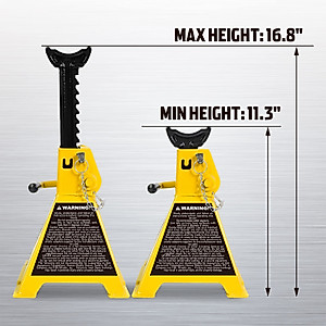 [2022 Upgraded] Jack Boss Car Jack Stands 3 Ton (6,600 lb) Capacity, Extra Reinforced Double Locking Car Lifting Stand Adjustable Jack Stand, Yellow, 1 Pair