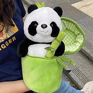 Shapeazy Cute Panda Plush Toy with Bamboo Cover, Bamboo Tube Panda Plush Toy, Kawaii Panda Stuffed Toys, Animal Panda Plush Doll Pillow Toys for Kids Funny Birthday Gift (9.8in)