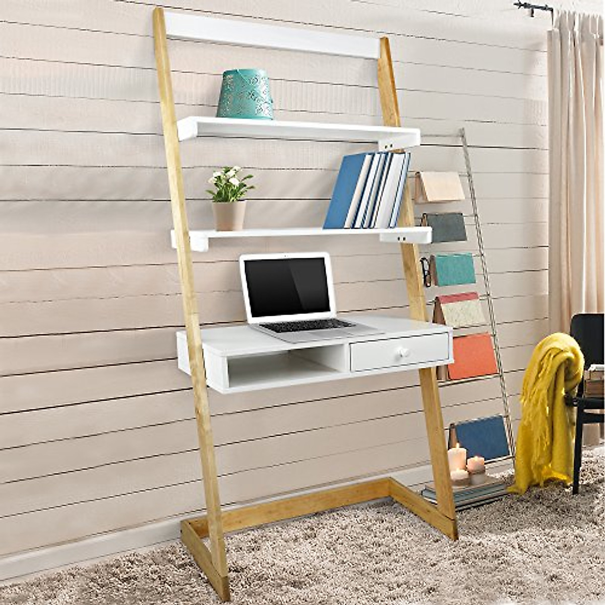 American Trails Freestanding Ladder Desk With Drawer, Natural Maple/White