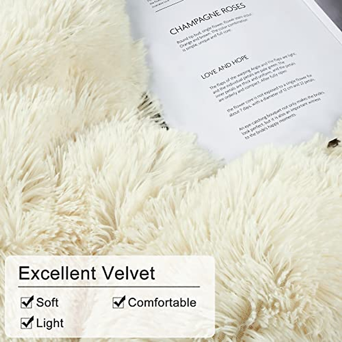 Plush Duvet Cover Set, Luxury Ultra Soft Velvet Duvet Cover Set Fluffy Plush Shaggy Bedding Sets 4 Pieces(1 Duvet Cover + 2 Pillow Case + 1 Pillow Cover) Zipper Closure (Queen, Light Beige)