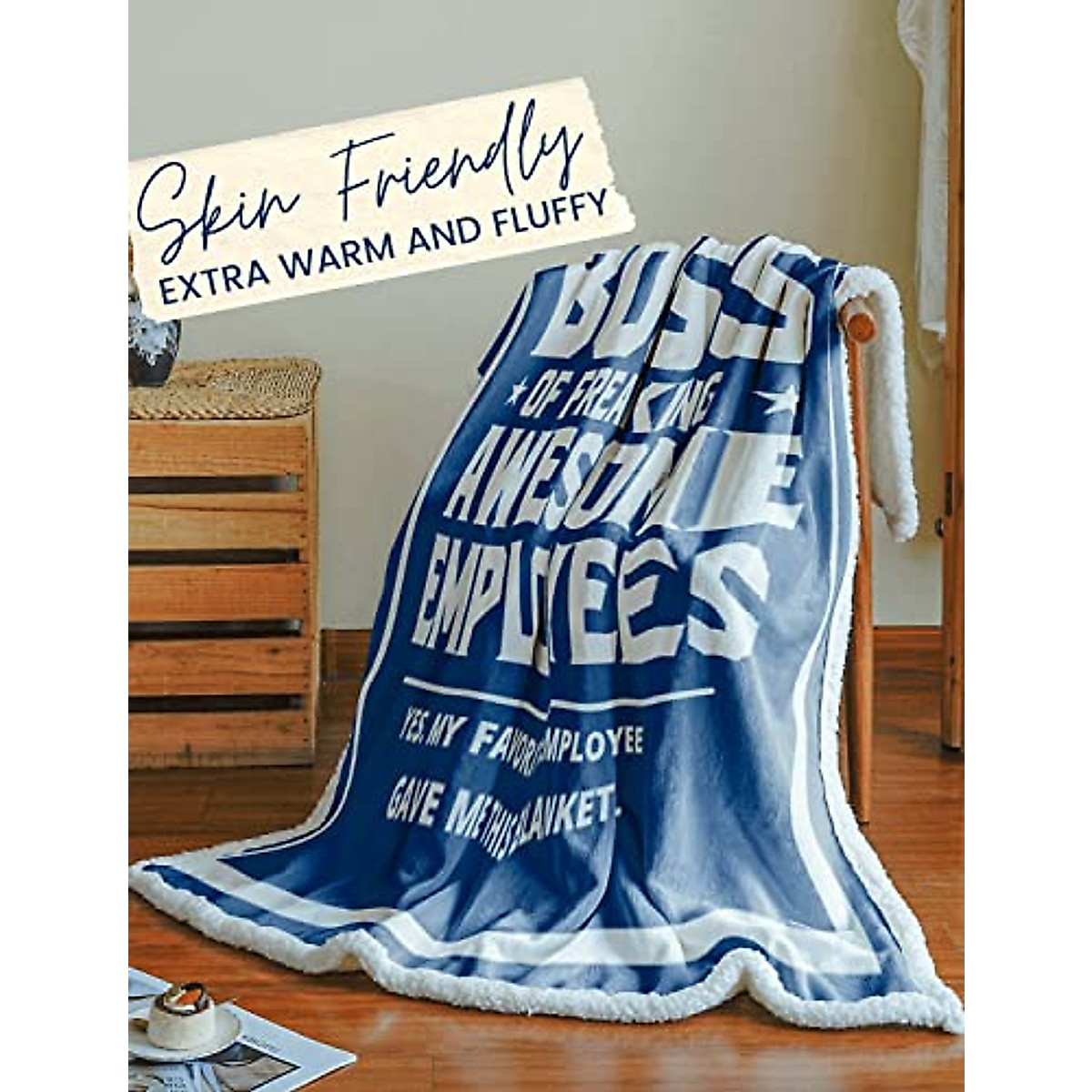 Boss Gifts from Employees, Sherpa Fleece Plush Blankets (50"x 60") Office Gift Idea for Men on Boss Day, Birthday, Christmas, Retirement, Fuzzy Soft Bed Flannel Blankets-Proud Boss (Thick Version)