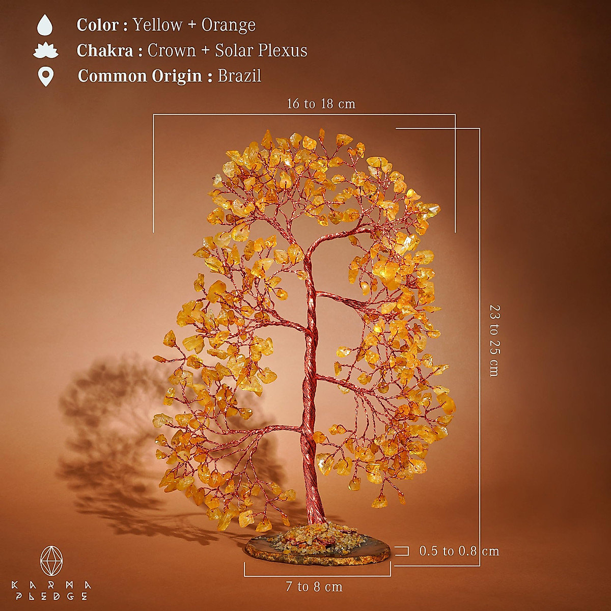 KARMAPLEDGE Citrine Crystal Tree of Life, Healing Crystals and Stones Tree for Home and Office Desk Decoration, Positive Energy, Money, Good Luck, Handmade Feng Shui Spiritual Gifts for Women