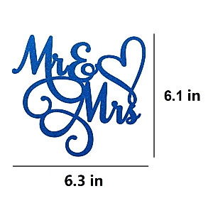 Mr & Mrs Cake Toppers Wedding Bride And Groom Blue Glitter, Wedding Engagement Cake Picks Bridal Shower Cake Decorations, Mr And Mrs Party Decorations Cake Decor