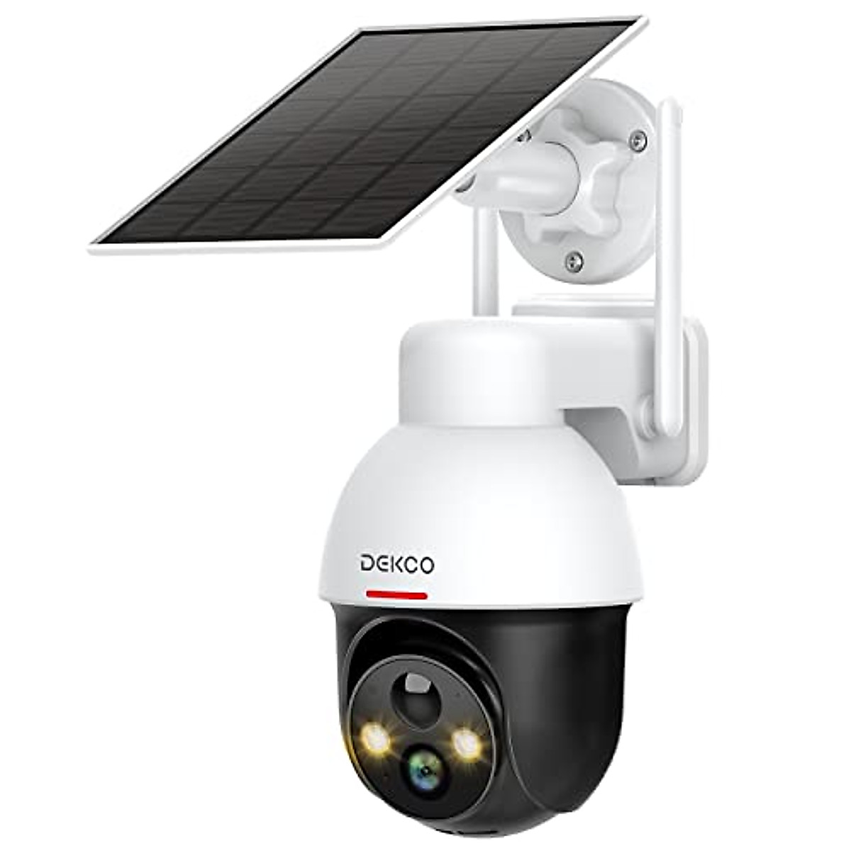 DEKCO Solar Security Camera Wireless Outdoor, 2K Night Vision with Spotlight, Pan Tilt 360° View, 2.4Ghz WiFi, 2-Way Talk, Human Detection, Cloud/SD Video Surveillance DC9E