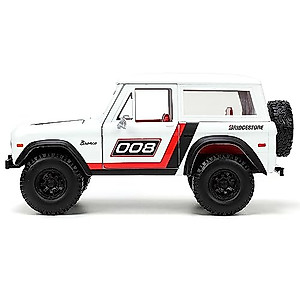 1973 Bronco #008 White with Red and Black Stripes and Red Interior with Extra Wheels Just Trucks Series 1/24 Diecast Model Car by Jada 34181