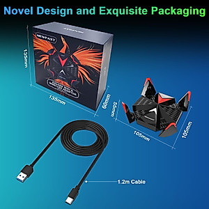 NEWFAST AX5400 WiFi 6 Adapter, USB 3.0 WiFi 6E Adapter for Gaming PC, 5400Mbps Tri-Band E-Sports Wireless Adapter for Desktop PC Laptop, Wireless Network Adapter WiFi Dongle Supports Windows 11/10