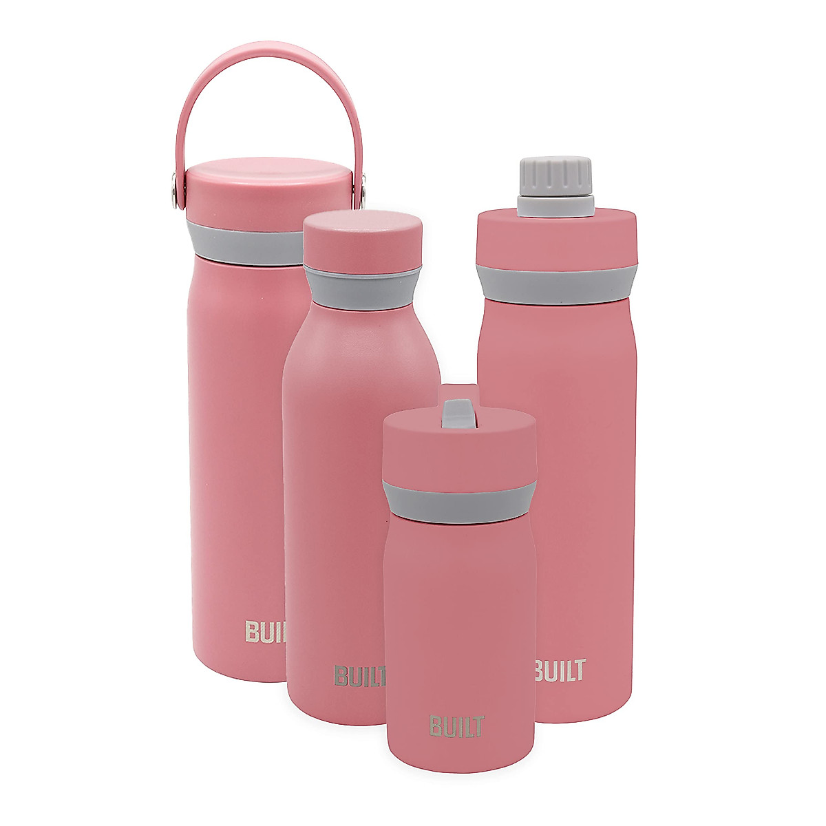 BUILT Cascade Double Wall Vacuum Insulated Stainless Steel Wide Mouth Water Bottle with Comfort Grip and Carry Handle Lid, 20 ounces
