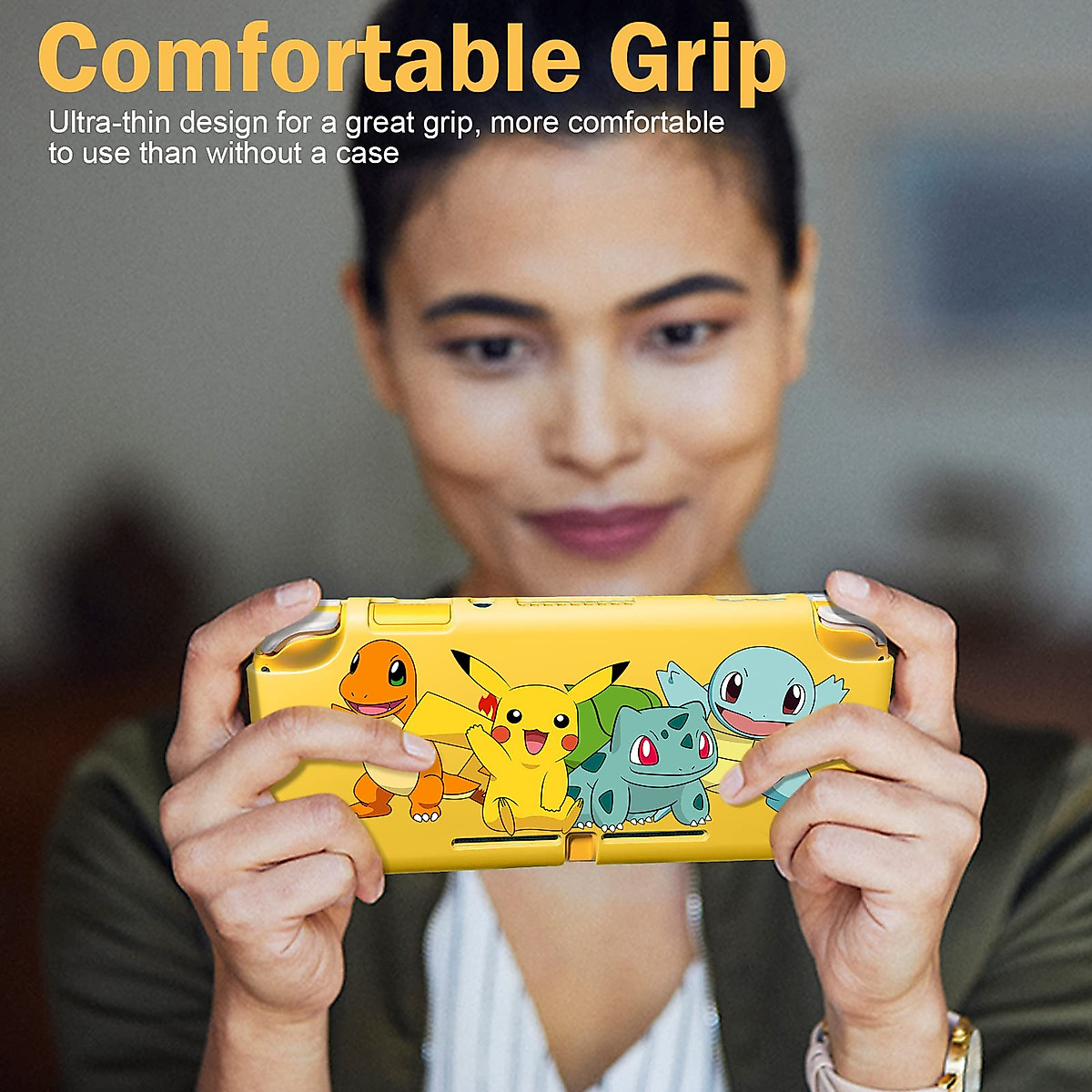 Xcitifun Designed for Nintendo Switch Lite Case Switch Lite TPU Cases for Girls Boys Kids Cute Kawaii Protective Shell Compatible with Nintendo Switch Lite Controller Carrying Cover - Poke Yellow