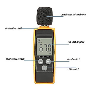 Decibel Meter, Digital Sound Level Meter Sound Noise Meter with 30 to 130 dBA Measuring Range, Data Hold, Digital Noise Meter Decibel Monitoring Tester for Home Factories