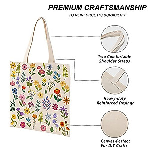 Canvas Shoulder Bag,Floral Tote Bag for Books,Birthday Inspirational Gifts for Kids Girls Women