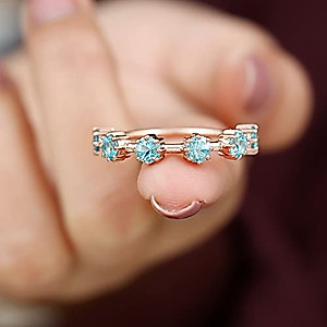 Natural and Certified Aquamarine Wedding Anniversary Ring, AAA Quality, Stackable Ring for Women - March Birthstone, 14K Rose Gold, Size:US 9.00