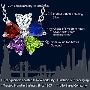 Gem Stone King 925 Sterling Silver Customized and Personalized 5-Stone Heart Shape Gemstone Birthstone and Lab Grown Diamond Necklace For Women With 18 Inch Chain