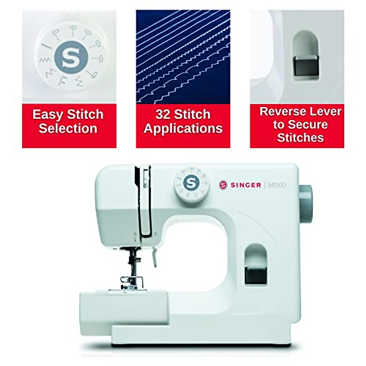 SINGER | M1000 Sewing Machine - 32 Stitch Applications - Mending Machine - Simple, Portable & Great for Beginners