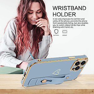 BENTOBEN for iPhone 13 Pro Max Phone Case, Cute Heart Adjustable Strap Wristband Kickstand Holder Shockproof Protective Soft TPU Luxury Plating Raised Trim Girls Women iPhone 13 Pro Max Case, Gray