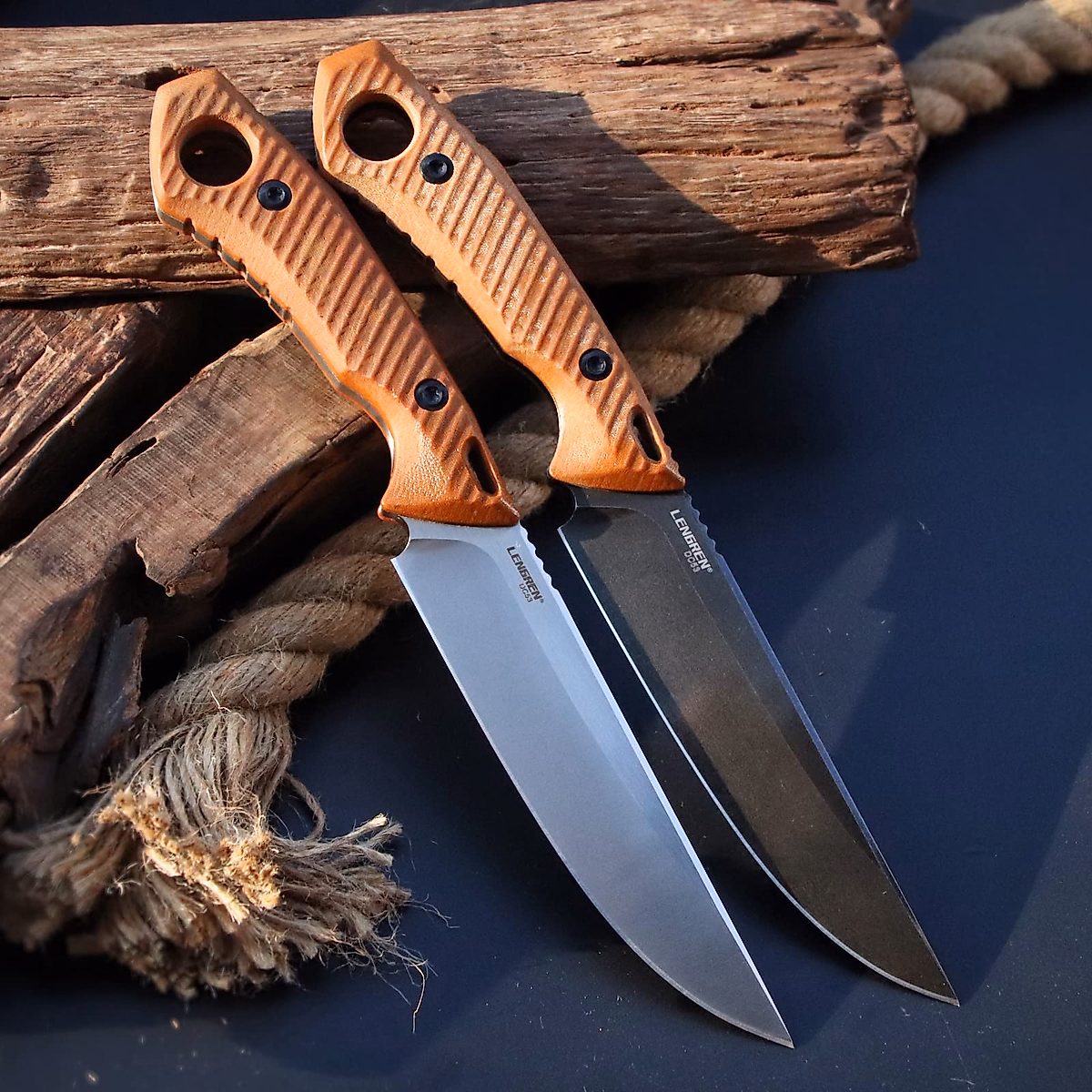 LENGREN Linen Handle DC53 steel Full Tang 10.6 Inches Hunting Knife,with Kydex Sheath,For Men Camping Hiking Hunting (White Blade With Yellow Handle)