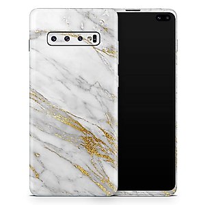DesignSkinz Marble & Digital Gold Foil V4 Protective Vinyl Decal Wrap Skin Cover Compatible with The Samsung Galaxy S20 (Screen Trim & Back Glass Skin)