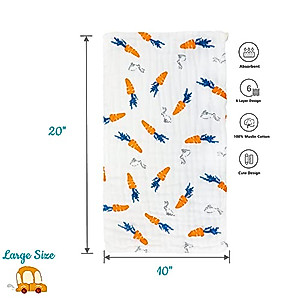 Baby Burp Cloths Muslin Washcloths 6Pack - Muslin Burp Cloths Hanky Large 20''x10'' Extra Soft Absorbent Baby Burp Rags for Newborn 100% Cotton for Boys Girls Gift 6 Layers Machine Washable