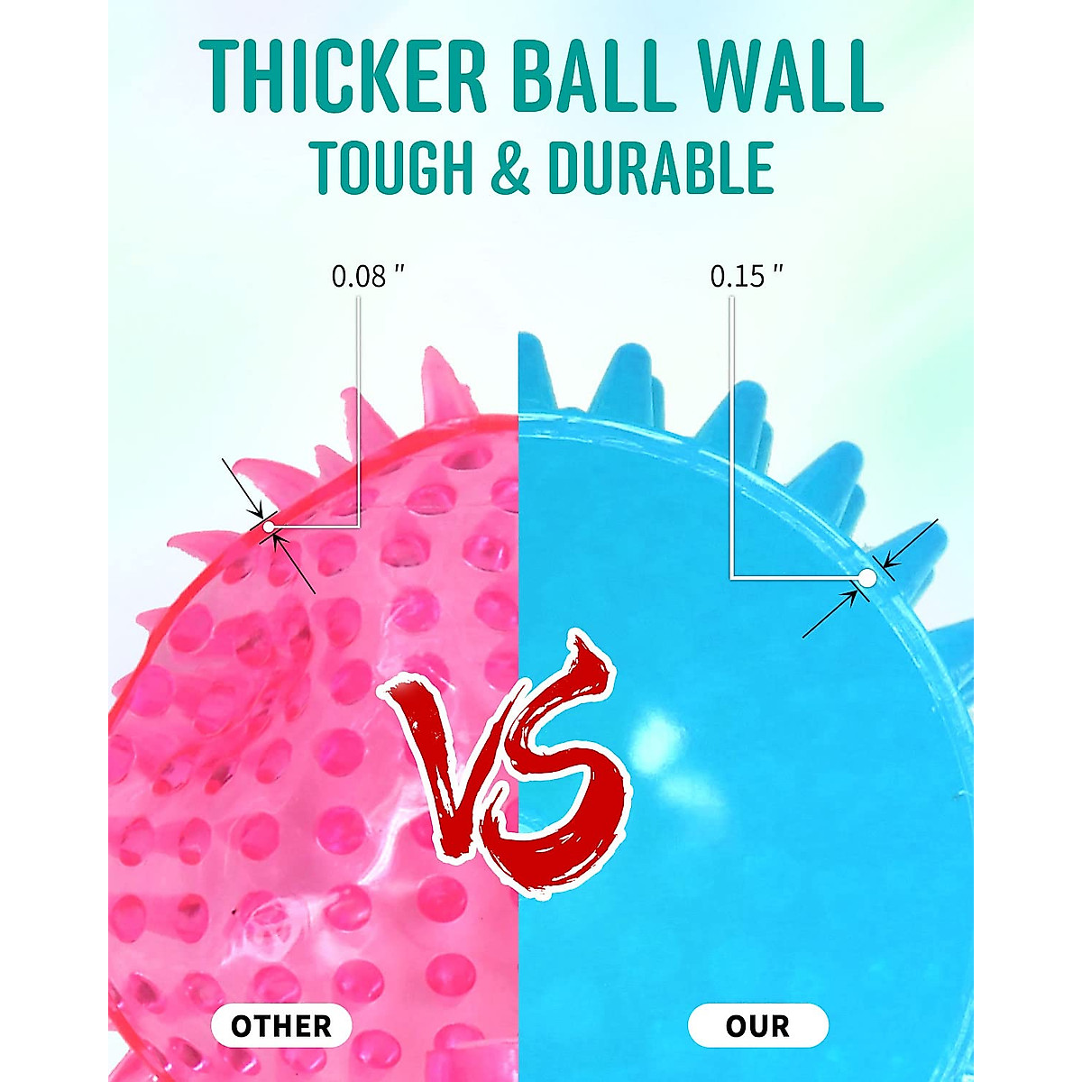 Pweituoet 2 Pack 4.5” Heavy Duty Squeaky Dog Ball for Medium Large Dogs, Spikey Dog Ball Toys for Clean Teeth and Training, Large Dog Toys for Aggressive Chewers