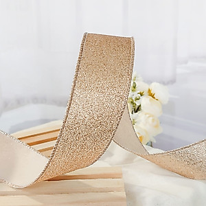 Traico Gold Glitter Wired Ribbon - 1.5 Inch x 10 Yards (30 Ft) x 1 Roll for Christmas Home Decor Gift Wrapping Bow Making Wreath DIY Crafts Wedding