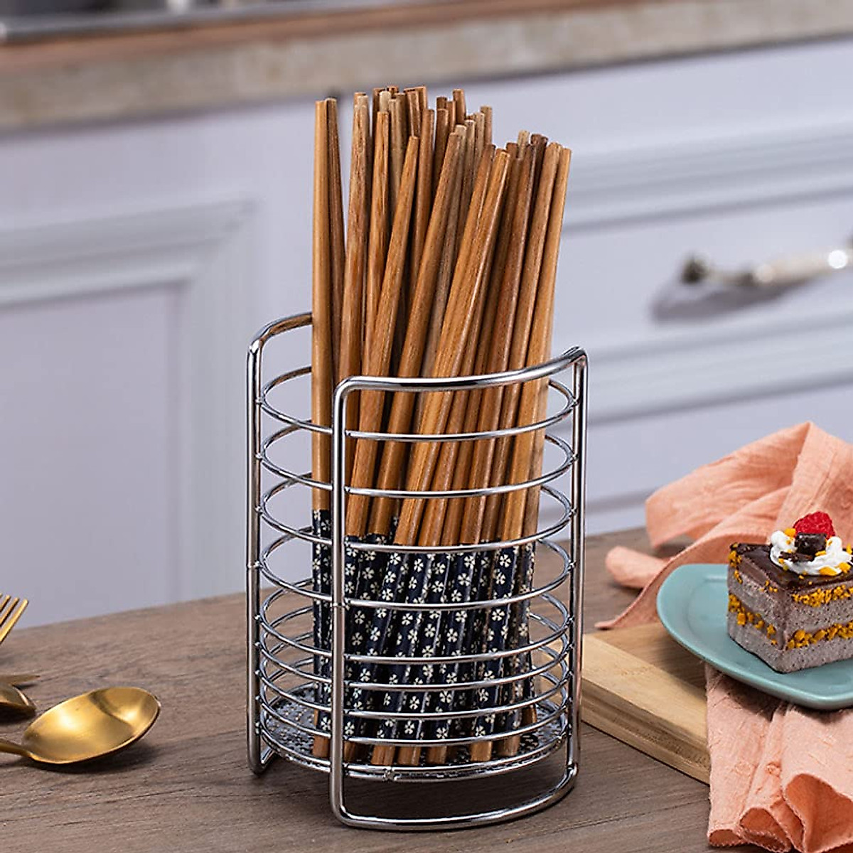 kaileyouxiangongsi Utensil Drying Rack/Chopsticks/Spoon/Fork/Knife Drainer Basket Flatware Storage Drainer (Silver)