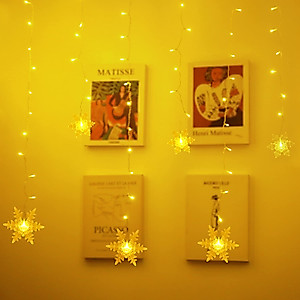 Snowflake Curtain Lights: 212 LED String Lights with 15 Snowflakes, Decorative Twinkle Window Fairy Light 8 Modes for Indoor Home Bedroom Wall Garden Patio Porch Party Wedding Xmas Decor