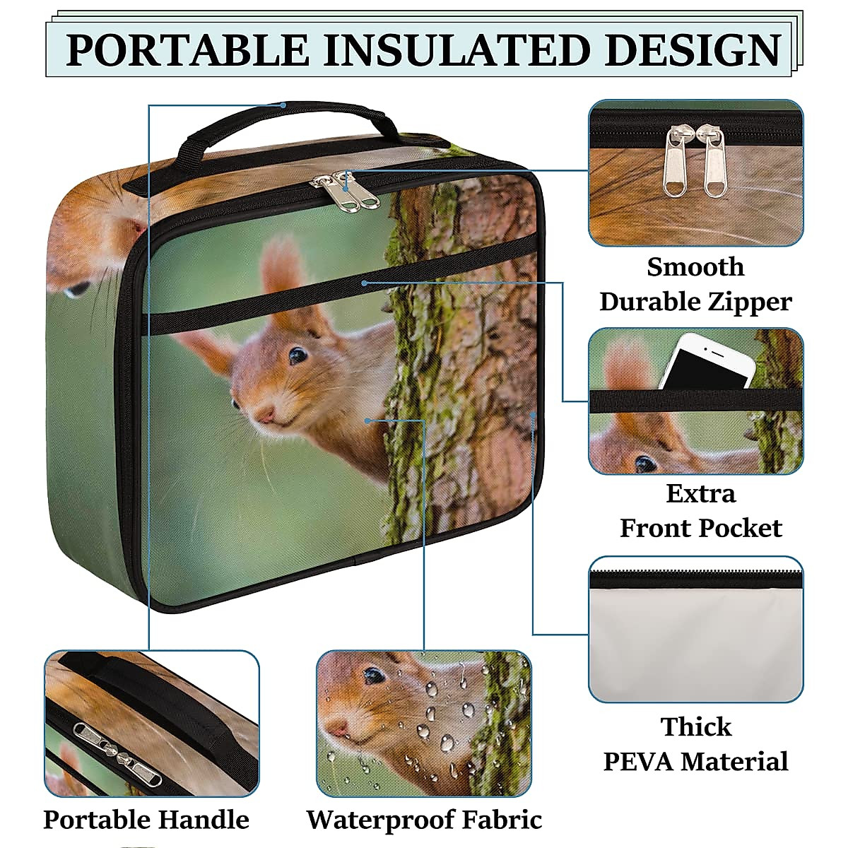 Kids Lunch Box for Boys Girls Cute Animal Squirrel Forest Insulated Lunch Bag Reusable Small Cooler Bag Meal Containers Tote Kit for School Travel Women Men