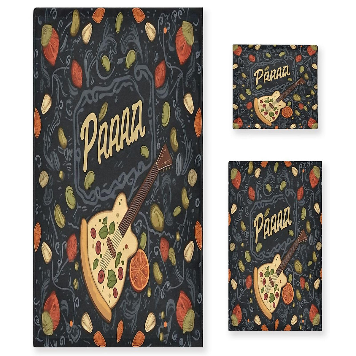 Flradish Pizza Background Towels 3 Pack Bath Towels for Bathroom Set Soft Cotton Highly Absorbent Lightweight & Quickdry Towel Set 1 Bath Towel,1 Hand Towel,1 Washclothe