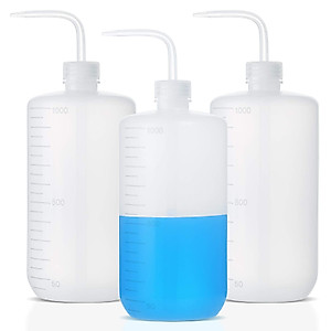 SUPERLELE 1000ml Safety Wash Bottle, Plastic Squeeze Bottles, Lab Squirt Tattoo Bottle, LDPE, with Narrow Mouth and Scale Labels (33oz x 3 Bottle)