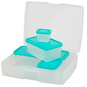 Kids Lunch Box & Bento Box Kit, Turquoise, Lunch Bag Tote Set is Insulated & Keeps Food Cold for Hours, Includes Bento Inside, 5 Removable Containers & Blue Lids, Great for Girls Back to School