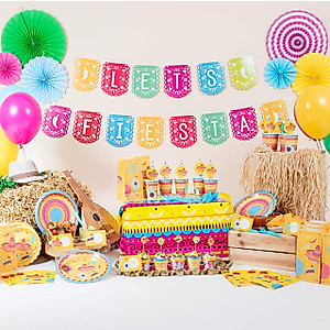 Mexican Fiesta Paper Plates Serves 16 Guests - Includes 16 Large Dinner Plates, 16 Dessert Plates, 16 Cups, and 16 Napkins | Perfect for Birthday, Taco Party, Cinco de Mayo and More
