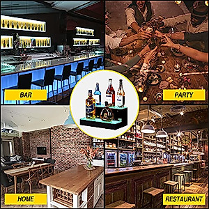 MESAILUP 16 Inch LED Lighted Liquor Bottle Display 2 Step Illuminated Bottle Shelf 2 Tier Home Bar Drinks Commercial Lighting Shelves with Remote Control (2 Tier, 16 inch)