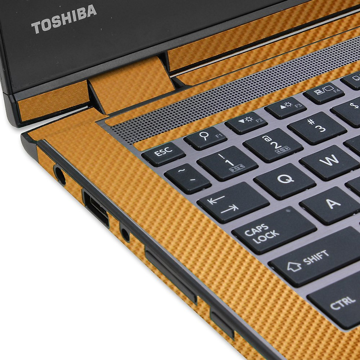 Skinomi Gold Carbon Fiber Full Body Skin Compatible with Toshiba Satellite Radius (2015, 14 inch)(Full Coverage) TechSkin with Anti-Bubble Clear Film Screen Protector