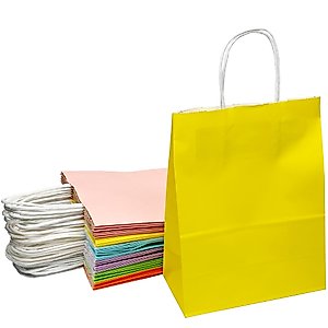 HERUIO 30 Colored Paper Gift Bags Paper Party Bags With Handles Pastel Paper Favor Bags for Party, Birthday - 6 Colours - 210×110×270mm (multi-colored)