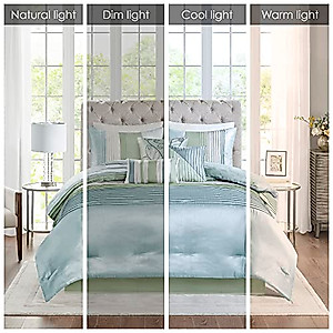 Madison Park Amherst Faux Silk Comforter Set-Casual Contemporary Design All Season Down Alternative Bedding, Matching Shams, Bedskirt, Decorative Pillows, King(104"x92"), Green, 7 Piece (MP10-847)