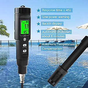 Rowyet Dissolved Oxygen Meter with ATC,Portable Dissolved Oxygen Test Kit Range 0.0-40mg/L,DO Meter with Electrode Filling Fluid,Water Test Kit for Swimming Pools,Aquarium,Fish Pond.