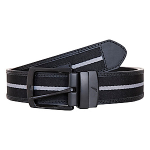 Nautica Men Reversible Casual and Dress Belts with Metal Buckle, Signature Logo-Black Ribbon/Leather, 34"