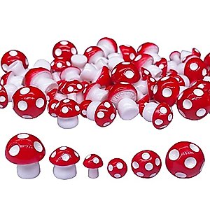 JKanruh 80 Pcs Tiny Mushrooms,Miniature Mushrooms,Fairy Garden Moss Landscape Ornaments for Outdoor Decoration,Home Décor (red)