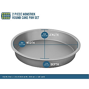 G&S Metal Products HG268 OvenStuff Non-Stick Round Cake Baking Pan 2 Piece Set, 9", Gray